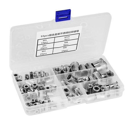 93pcs Threaded Insert 1 Box Steel M3, Rivet Nut Blind M4, M5, M6, M8 ...