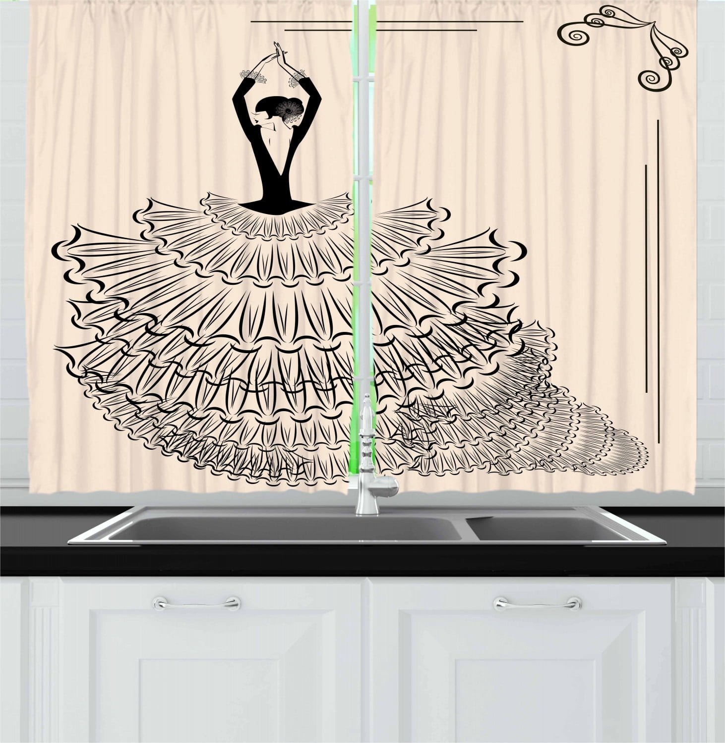 Spanish Curtains 2 Panels Set, Back View of A Flamenco Performer Woman ...