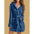 1 piece of women's solid color hooded robe with belt, cozy and warm ...