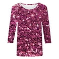 HNMKIU Women's T-Shirts Women's Casual Carnival Sequin Effect 3/4 ...