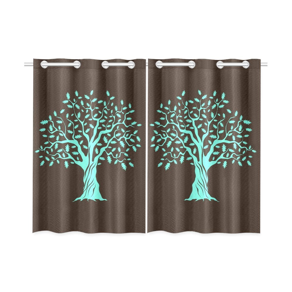 YUSDECOR Green Oak Tree Window Curtains Kitchen Curtain Room Bedroom ...