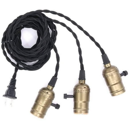 Vintage Triple Light Socket Pendant Hanging Light Cord Plug-in Light ...