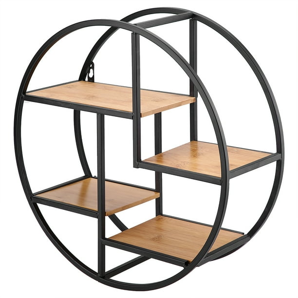 Dilwe industrial Style Wood Iron Craft Round Wall Shelf Display Rack ...