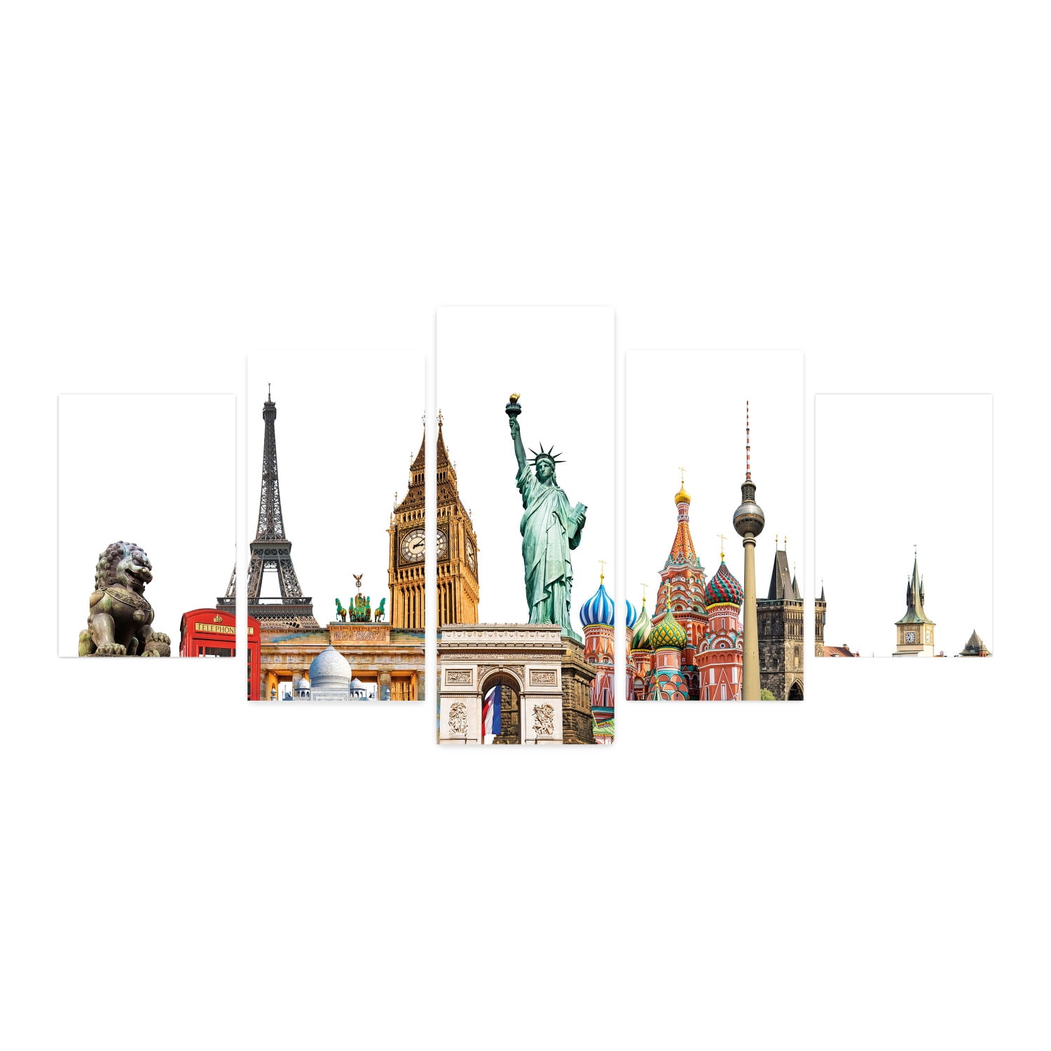 Cityscape 5 Panels Acrylic Glass Wall Art, World Famous Landmarks on ...