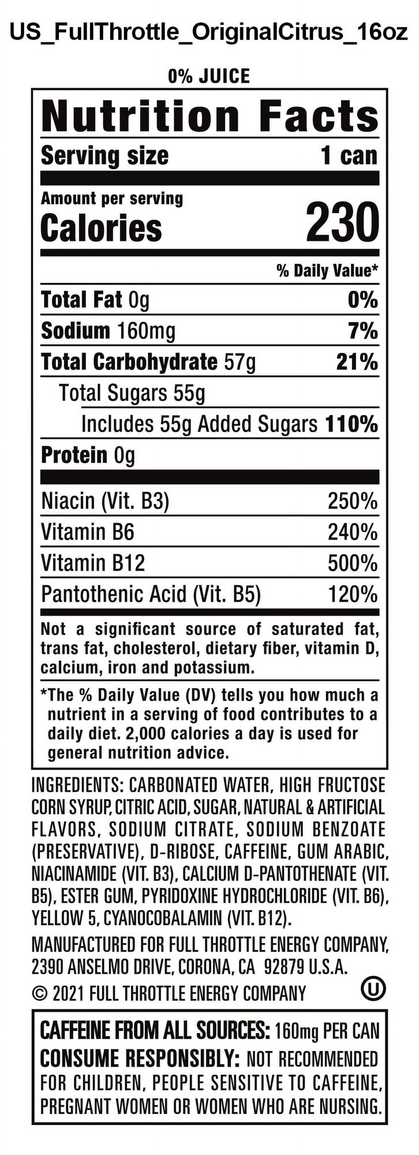 Full Throttle Nutrition Facts