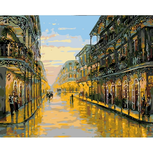 DIY Oil Painting Road surface Biome Building Sky Window Urban design ...