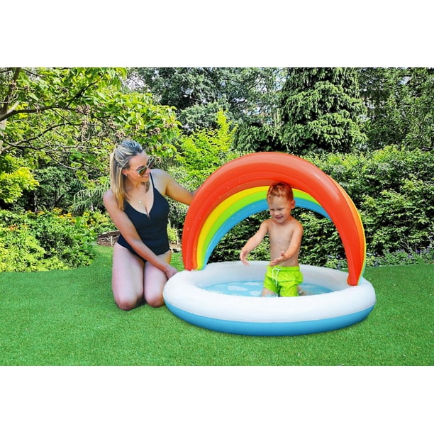 Bluescape Inflatable 48” Pool with Rainbow Sun Shade Canopy, for ages 1 ...