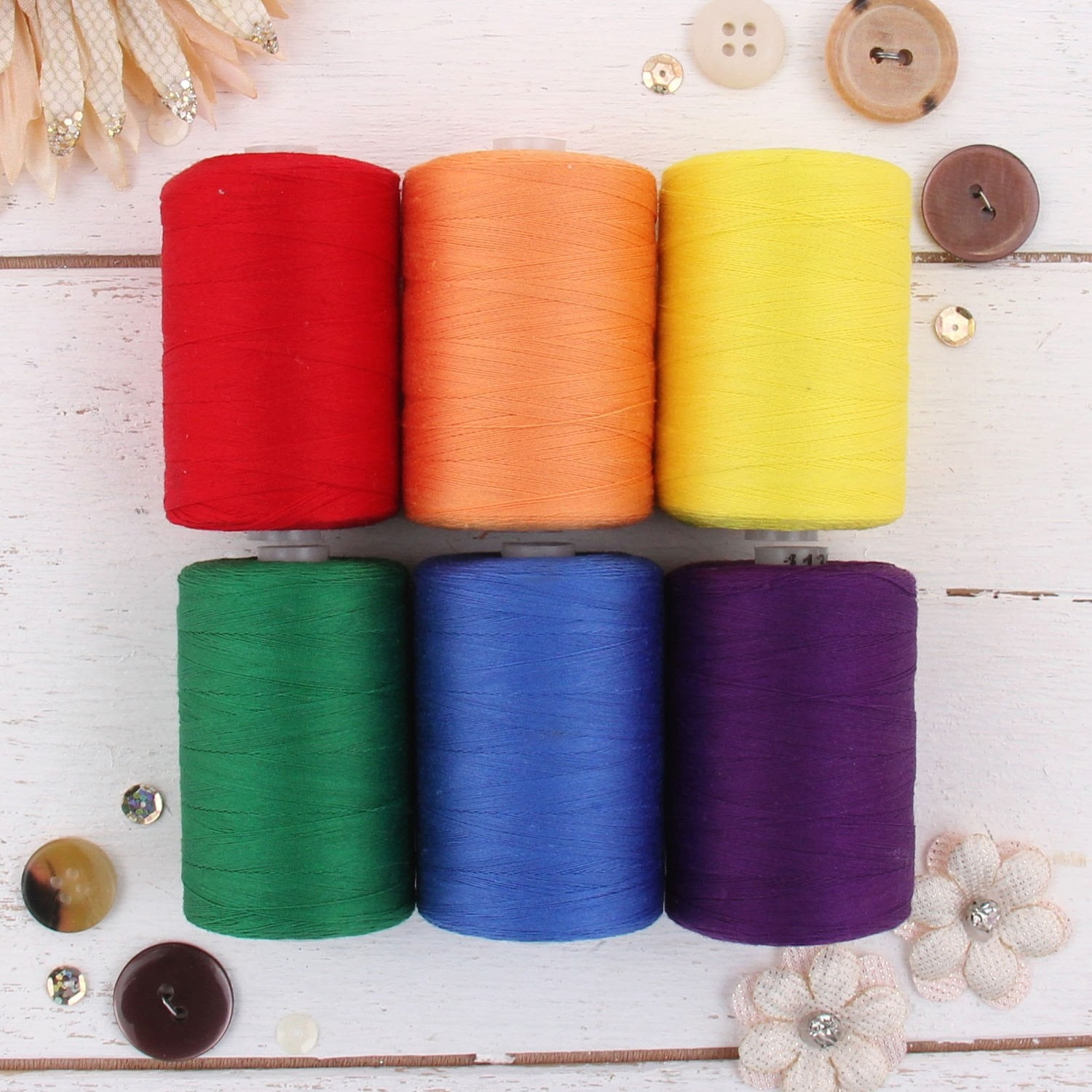 Threadart 100% Cotton Thread Set | 6 Rainbow Colors | 1000M (1100 Yards ...
