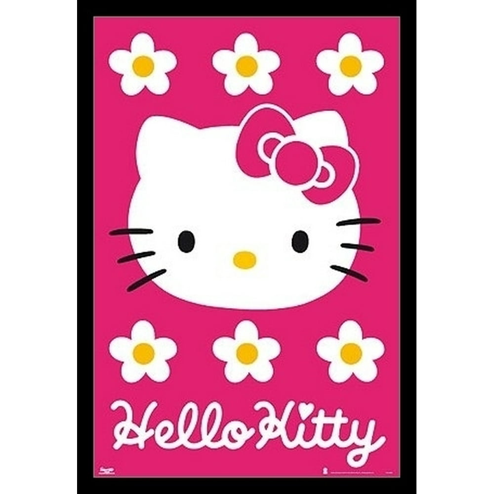 Hello Kitty - Pink Background Laminated & Framed Poster (24 x 36 ...