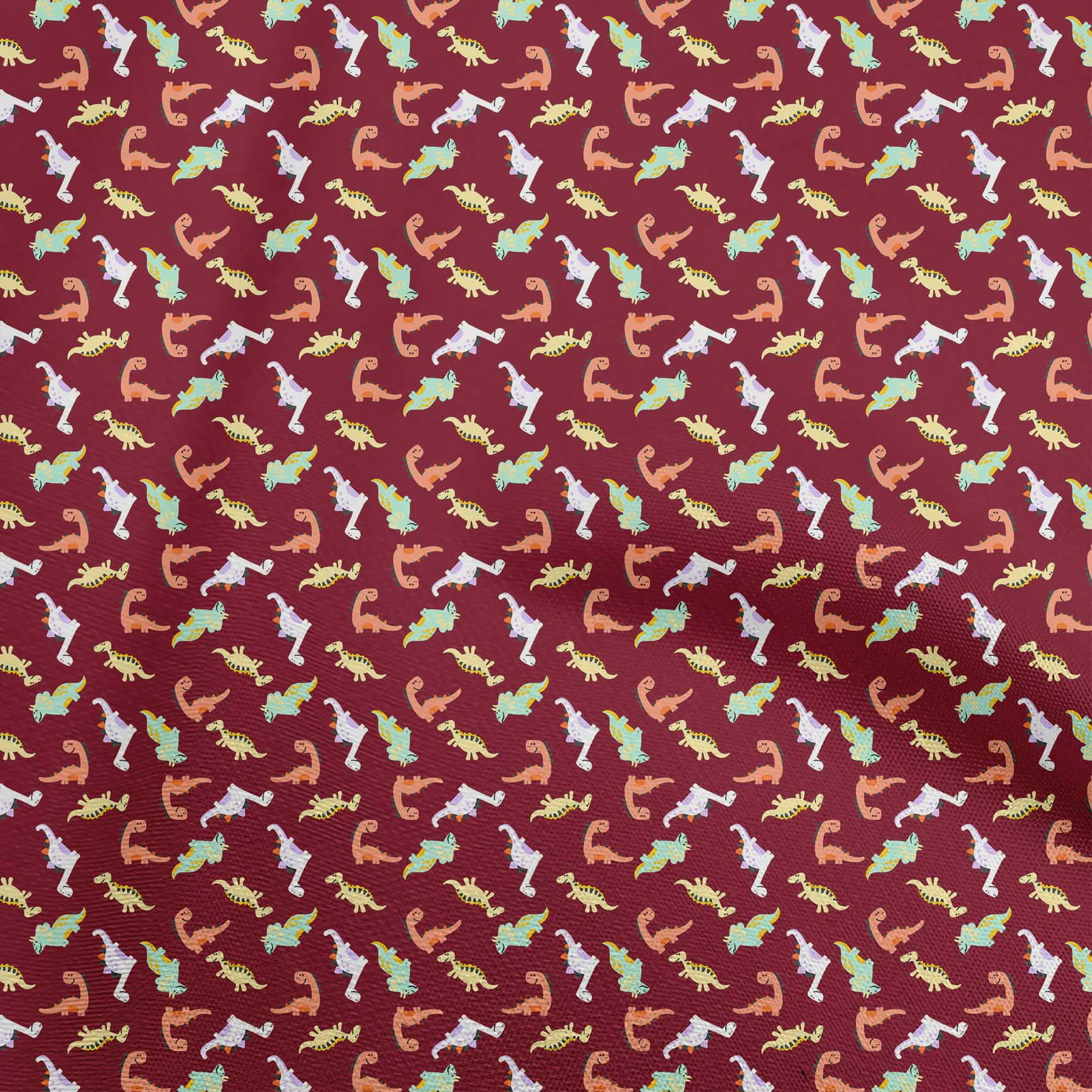 oneOone Polyester Spandex Maroon Fabric Colorful Dinosaur Cartoon Diy ...