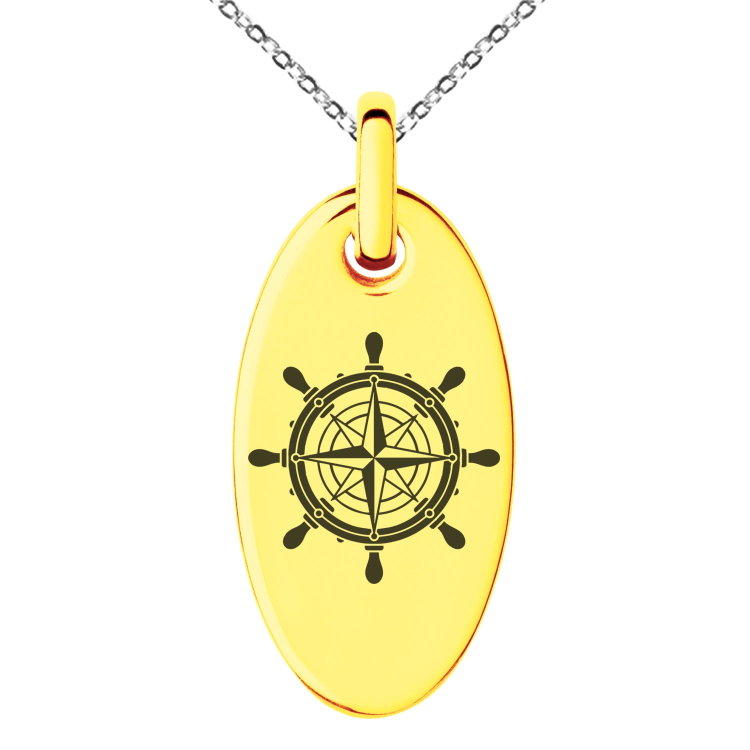 Stainless Steel Nautical Ship Helm Wheel Compass Engraved Small Oval ...