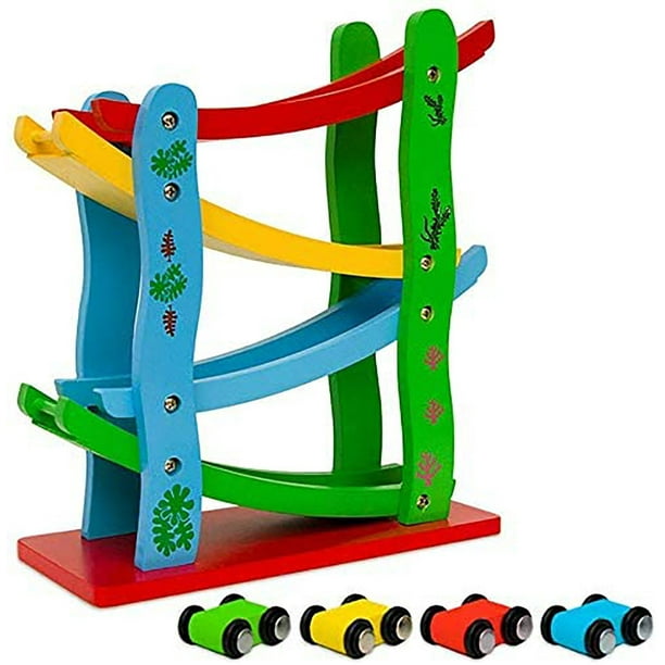 Marble track - wooden car racing track with 4 cars - marble track ...