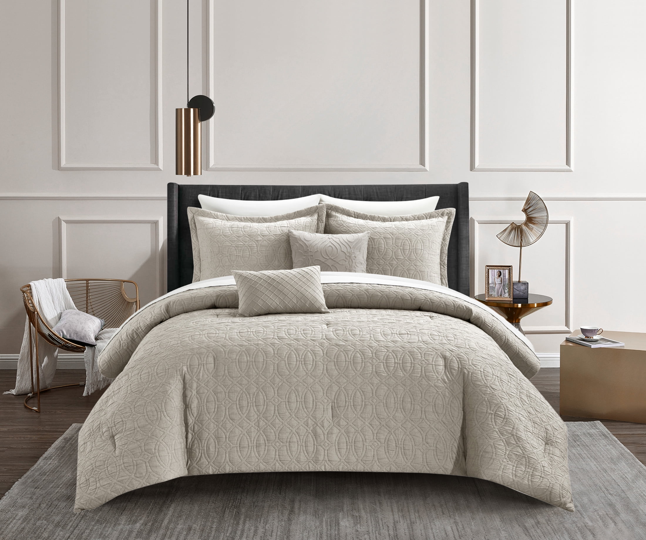 Chic Home Ansel 9-Piece Jacquard Comforter Set, Queen, Taupe - Walmart.com