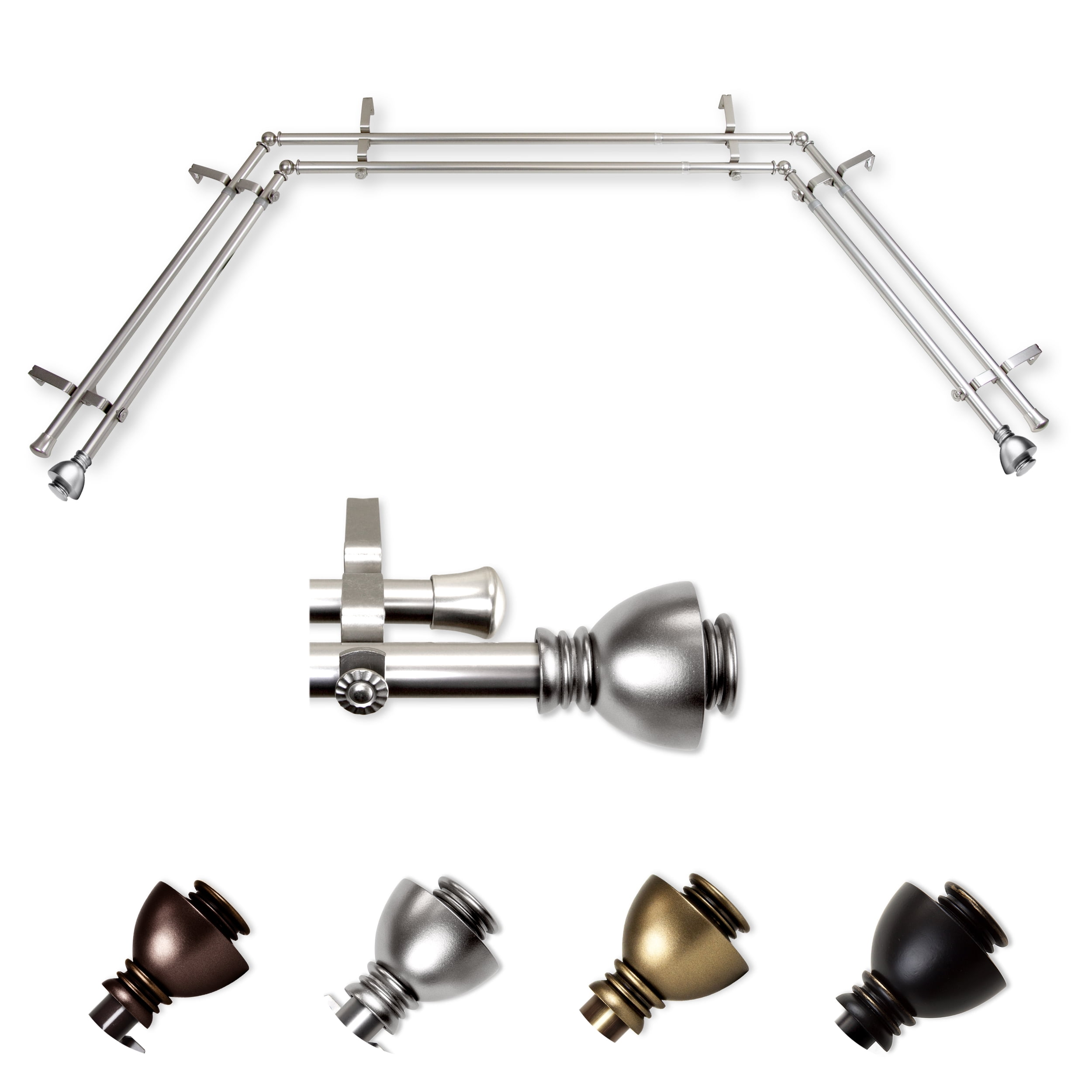 Reiner 13/16" Double Bay Window curtain rod Adjustable 20"-36", 38"-72 ...
