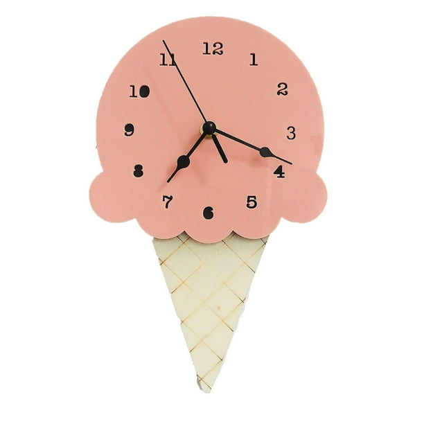 Wooden Ice Cream Shape Clock Cartoon Mute Wall Clock Arabic Numerals ...
