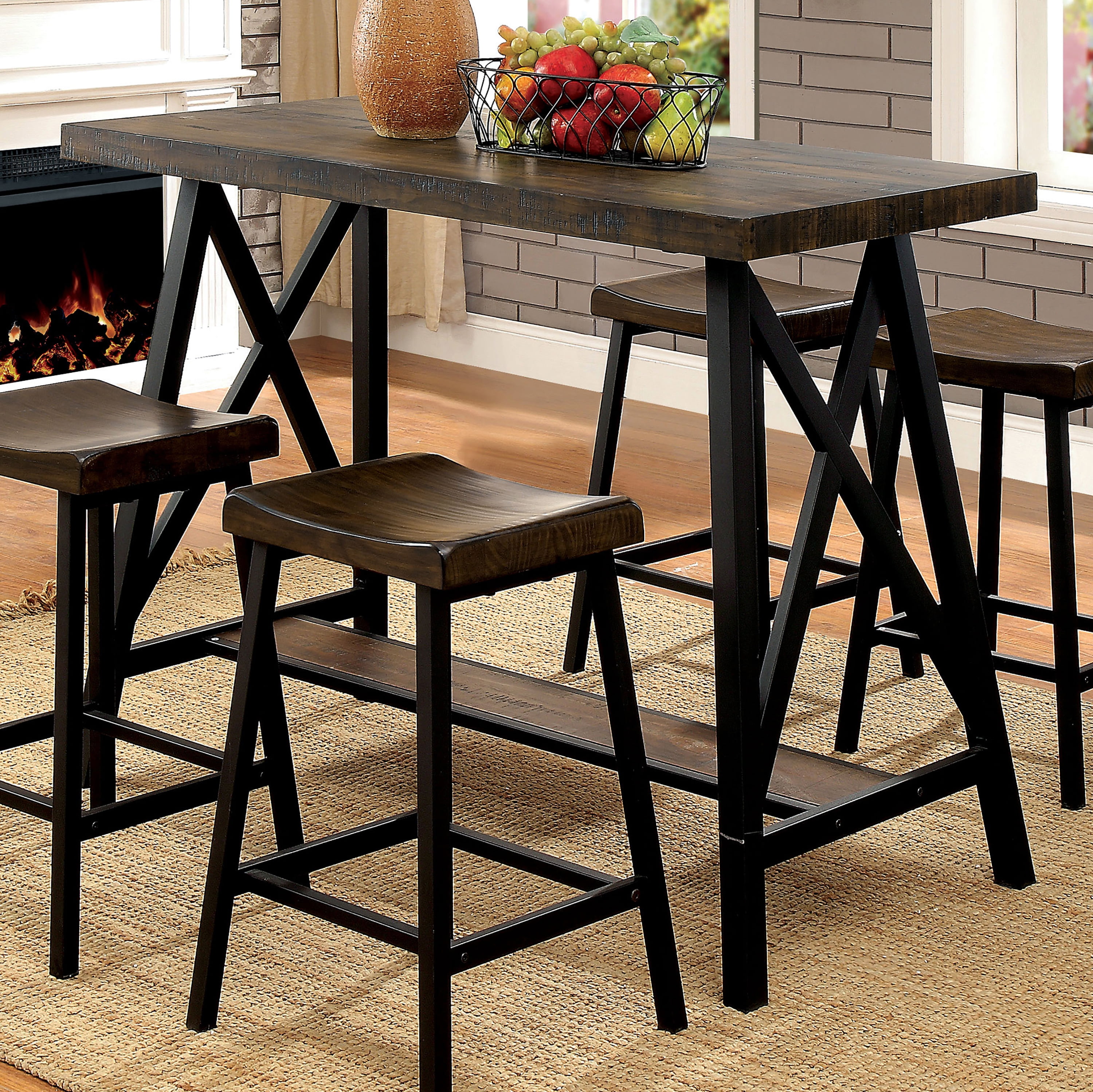 Furniture of America Deonne Industrial Pub Table, Weathered Medium Oak ...