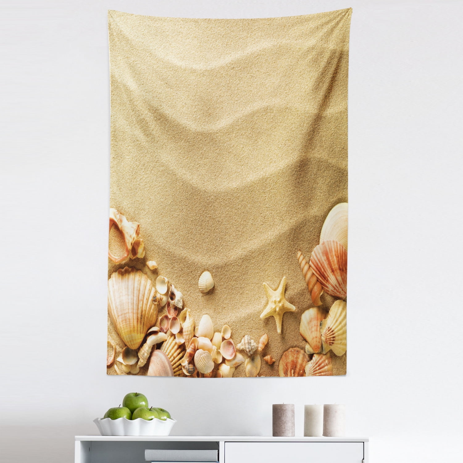 Shell Tapestry, Various Seashells on Sand Coastal Theme Fragile Objects ...