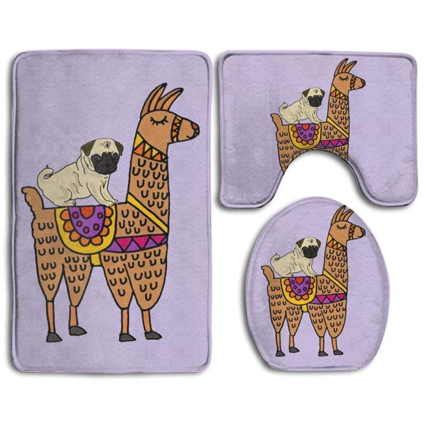 XDDJA Cute Pug Dog Riding On Llama 3 Piece Bathroom Rugs Set Bath Rug ...