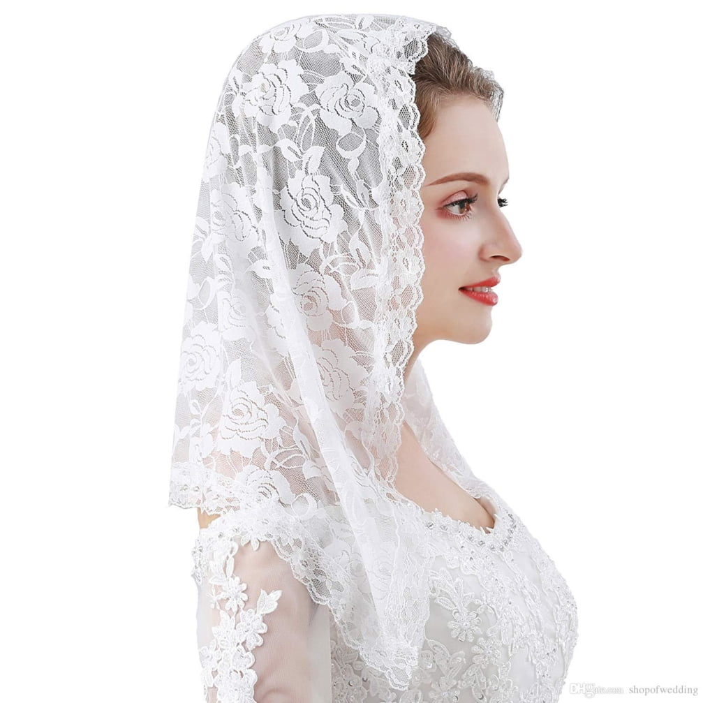 White Color Rose Flower Design Prayer Veil Chapel Veil Evintage Veils ...