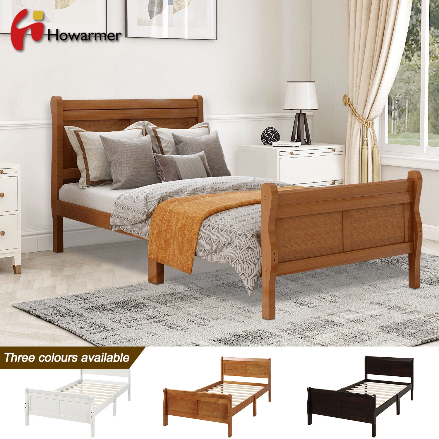 Howarmer Oak Wooden Platform Twin Bed Frame, Sturdy No Box Spring ...
