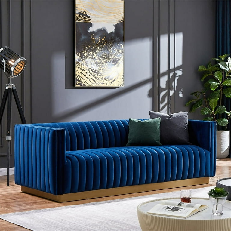 Contemporary Vertical Channel Tufted Velvet Sectional Sofa, 53% OFF