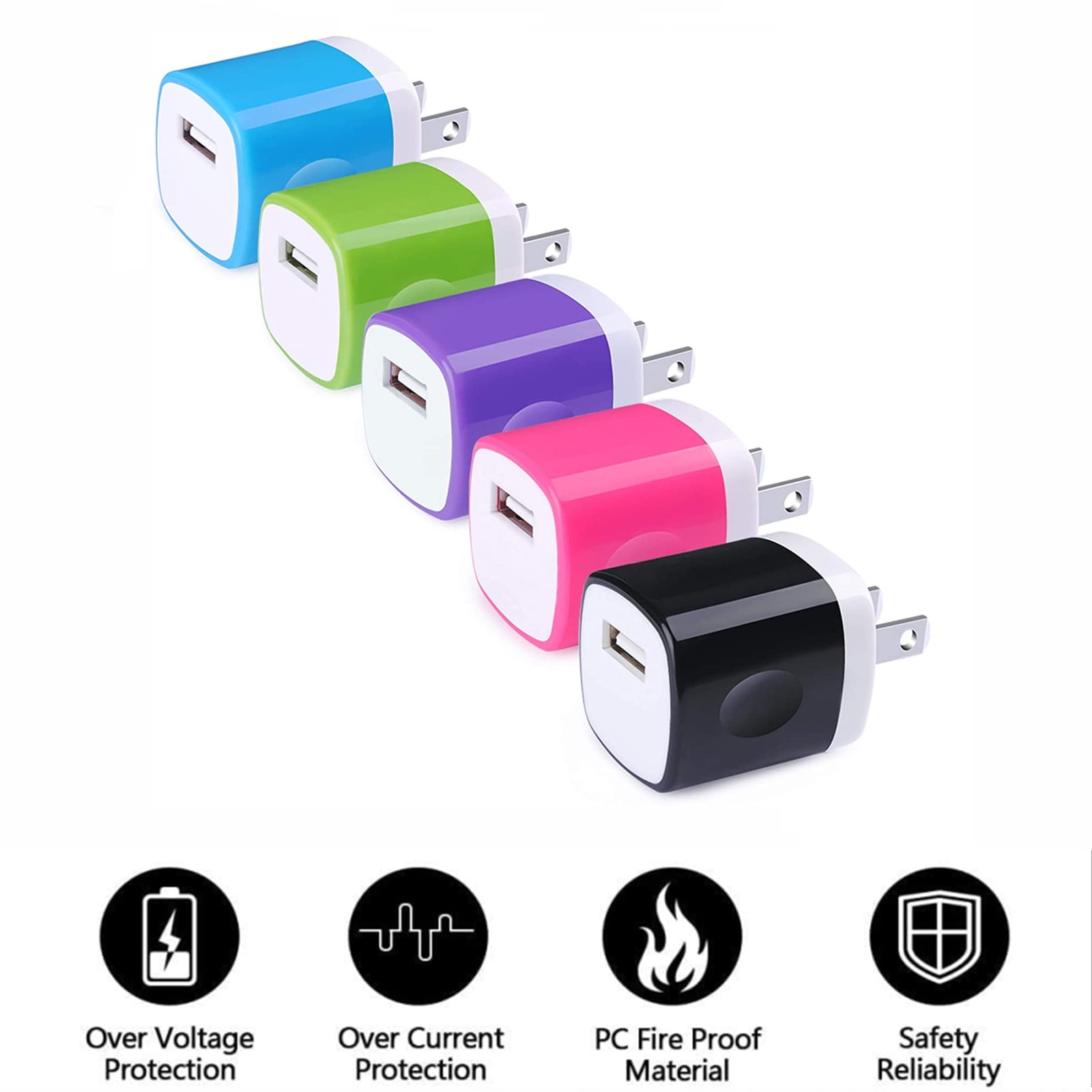 USB Wall Charger Phone Charging Box Travel Plug Cube 5 Pack 5W Power ...