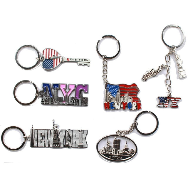 New York NYC Key-Chains Set of 6 Statue of Liberty,USA Flag,World Trade ...