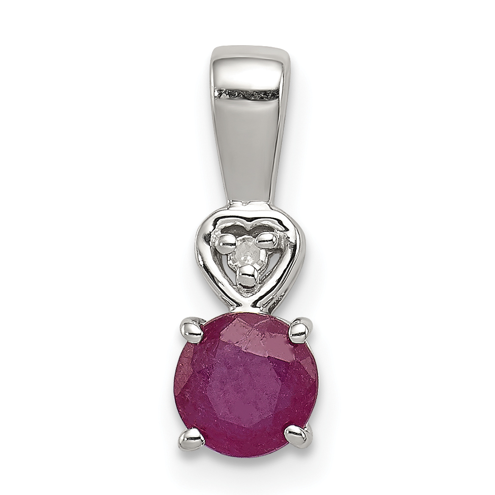 925 Sterling Silver Diamond Red Ruby Round Pendant Charm Necklace ...