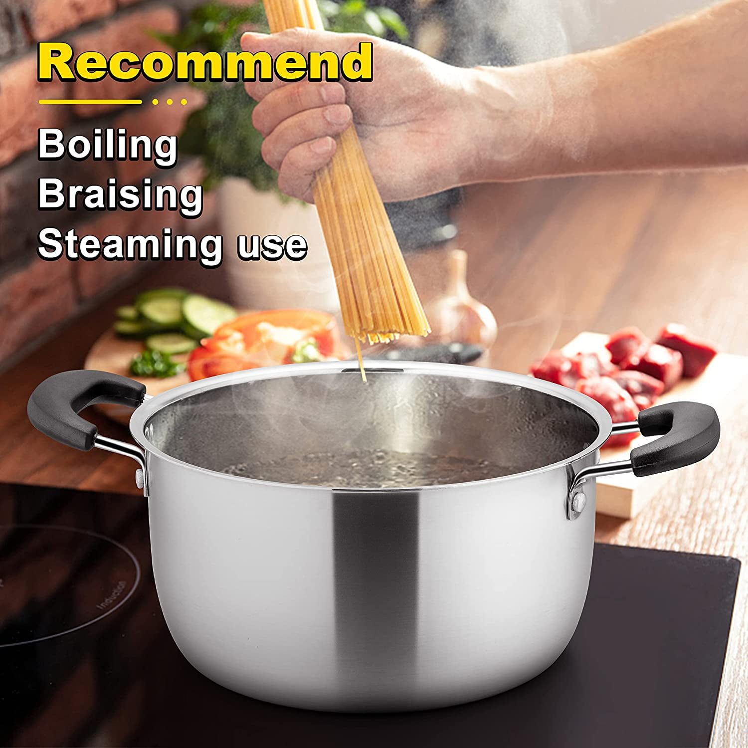 VeSteel 4 Quart Stock pot with Lid, Stainless Steel Soup Pasta Pot ...