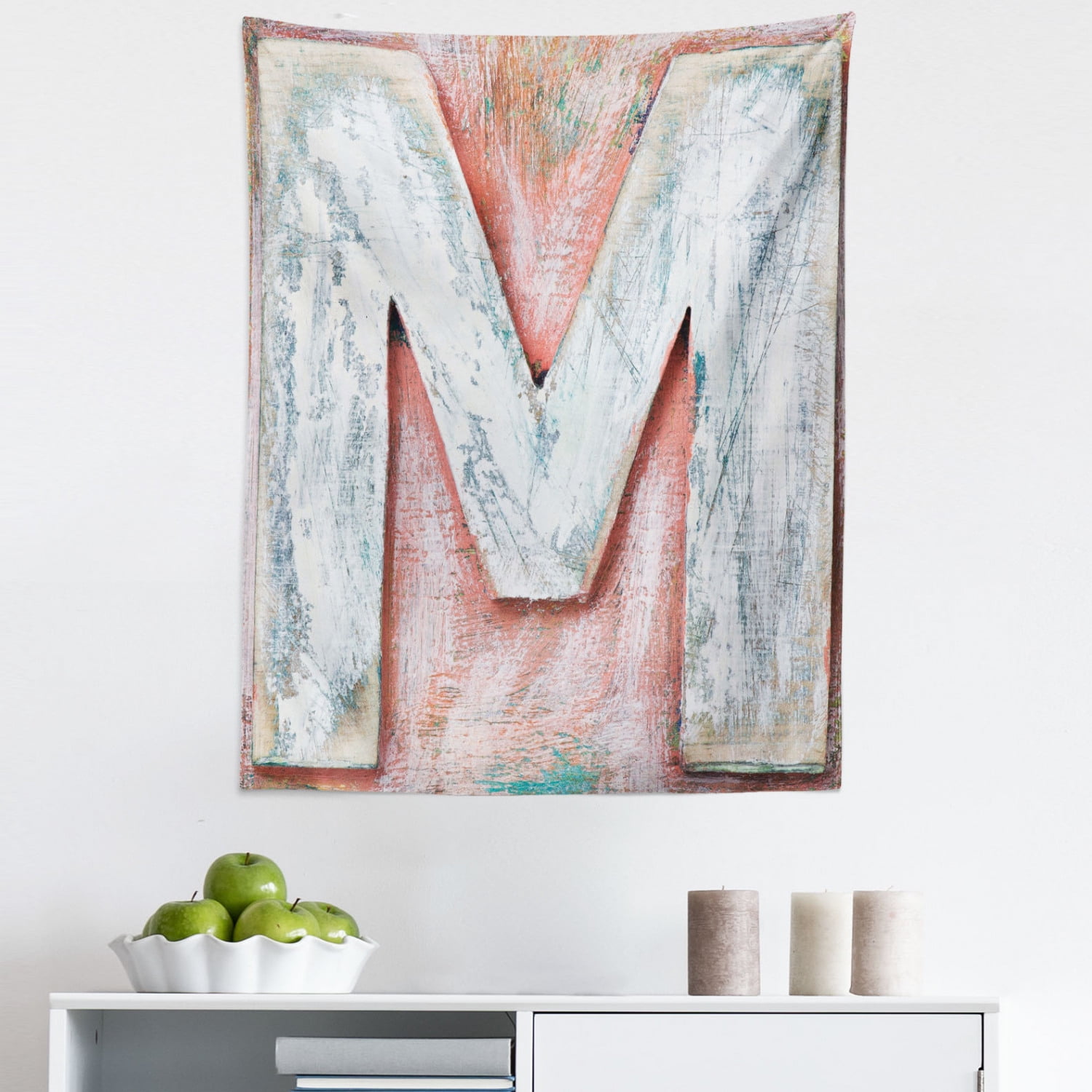 Letter M Tapestry, Old Wood Capital Letter M Natural Worn out Look ...