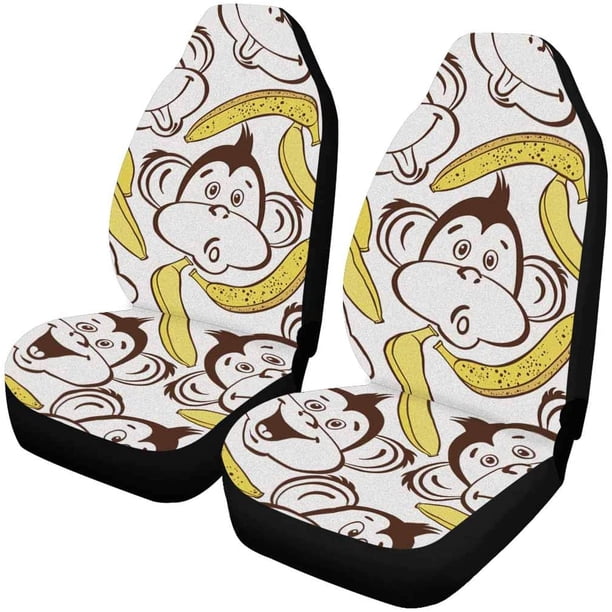 HATIART Set of 2 Car Seat Covers Cute Faces of Monkeys and Bananas ...