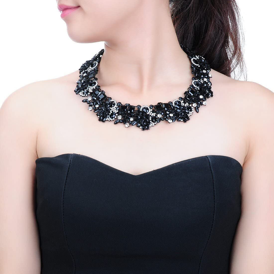 Jerollin Statement Choker Necklace Crystal Rhinestone Collar Bib Chunky