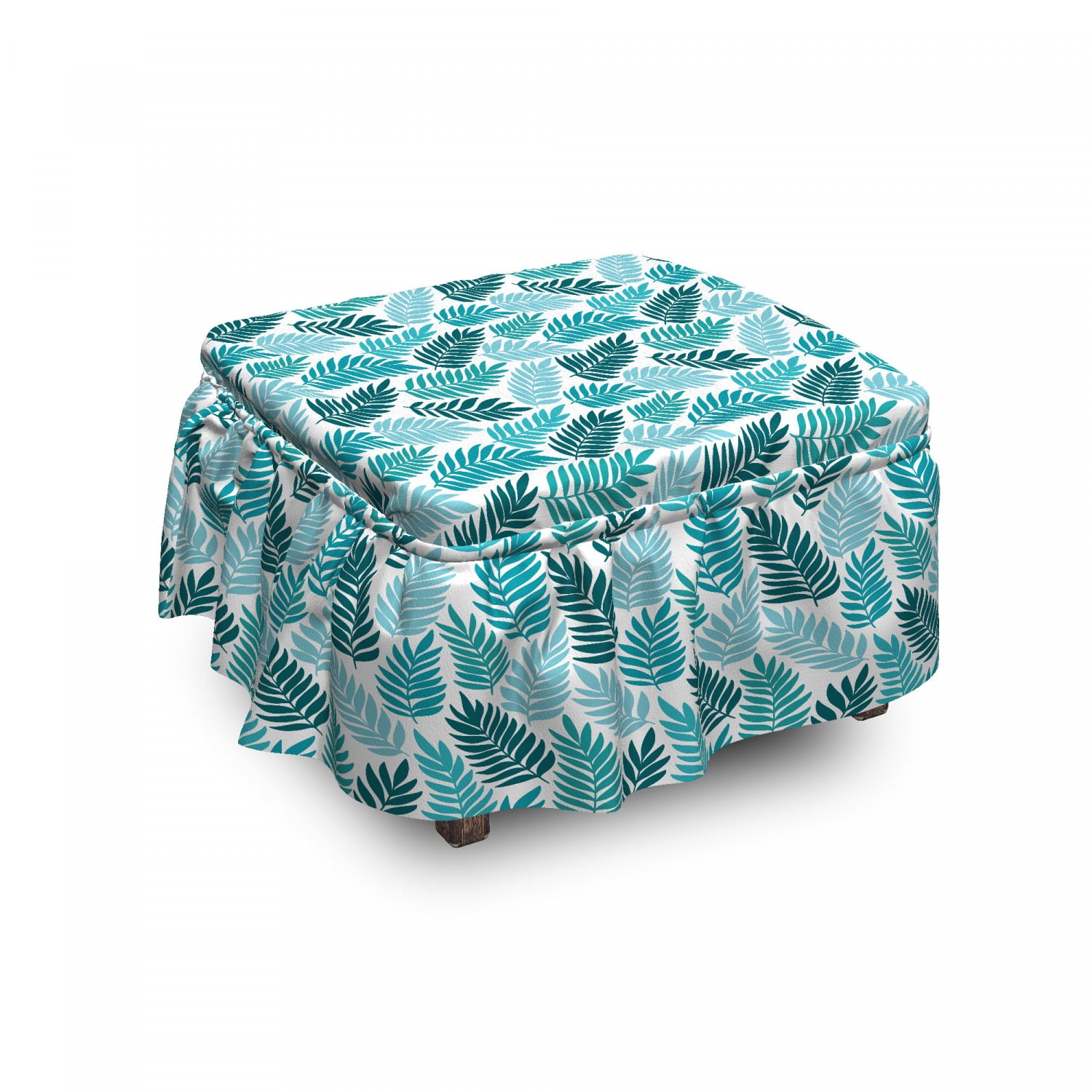 Floral Ottoman Cover, Exotic Tropical Leaves Art, 2 Piece Slipcover Set ...