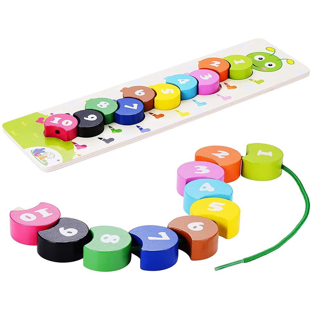 Wooden Lacing Toy Number Learning Color Recognition Wooden Puzzles 