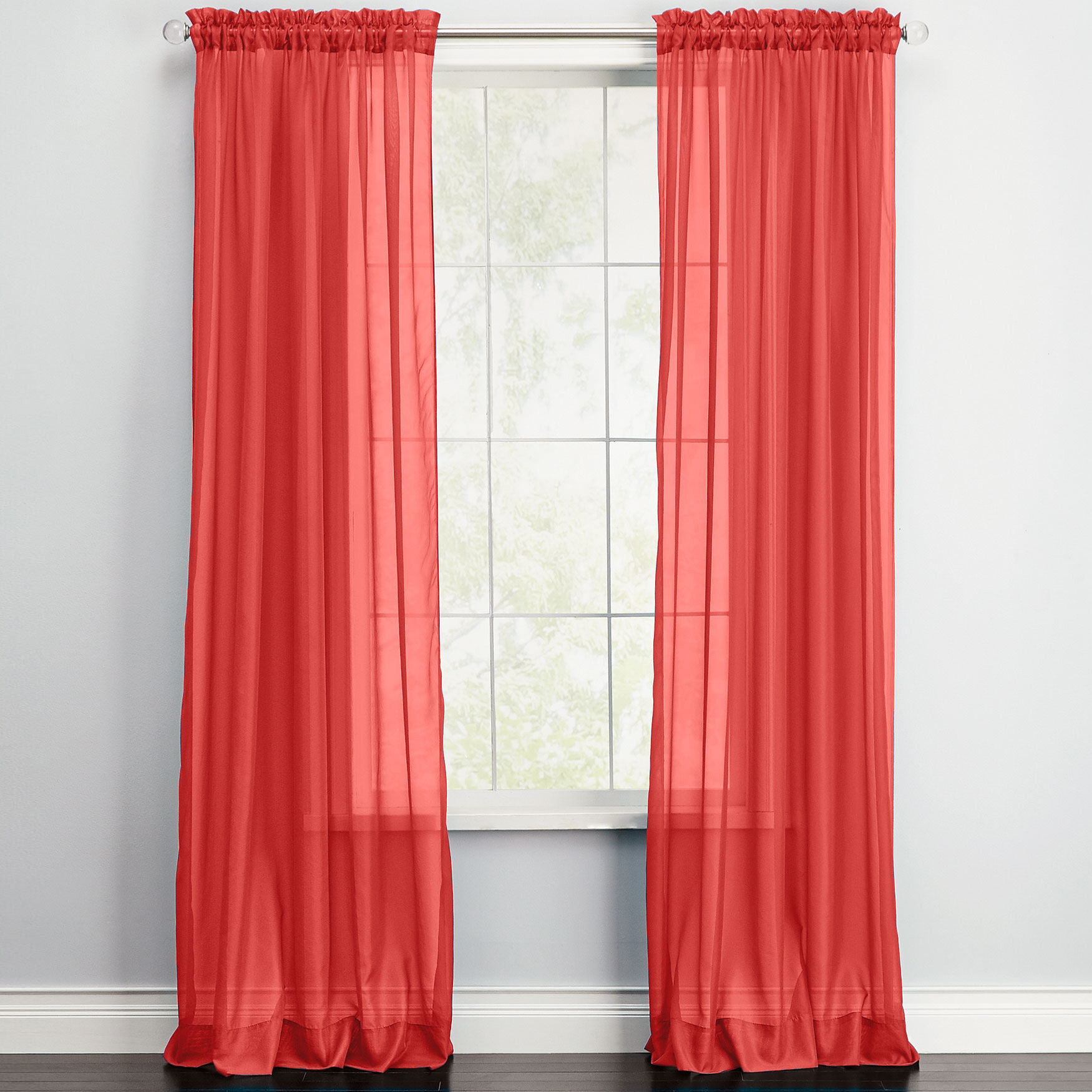 Brylanehome Sheer Voile Rod-Pocket Panel Pair - 120Iw 84I L, Red Window ...