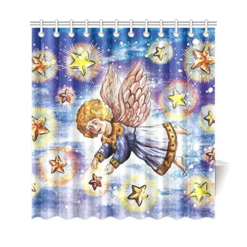 BPBOP Vintage Retro Art Shower Curtain, Angel and Stars Polyester ...