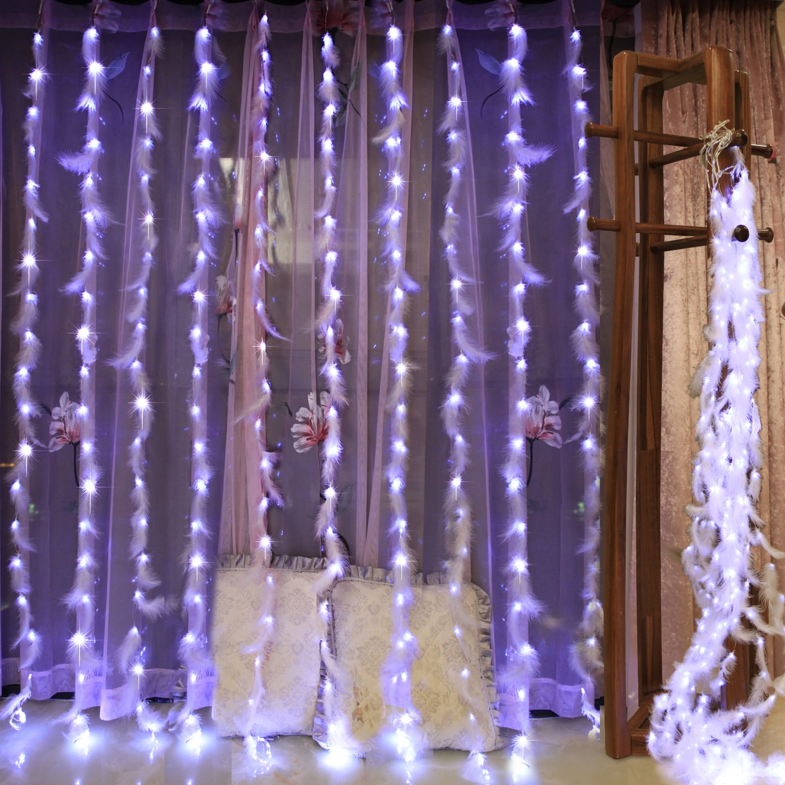 DIY LED Window Curtain String Light 8 Light Modes 200LEDS USB Remote ...