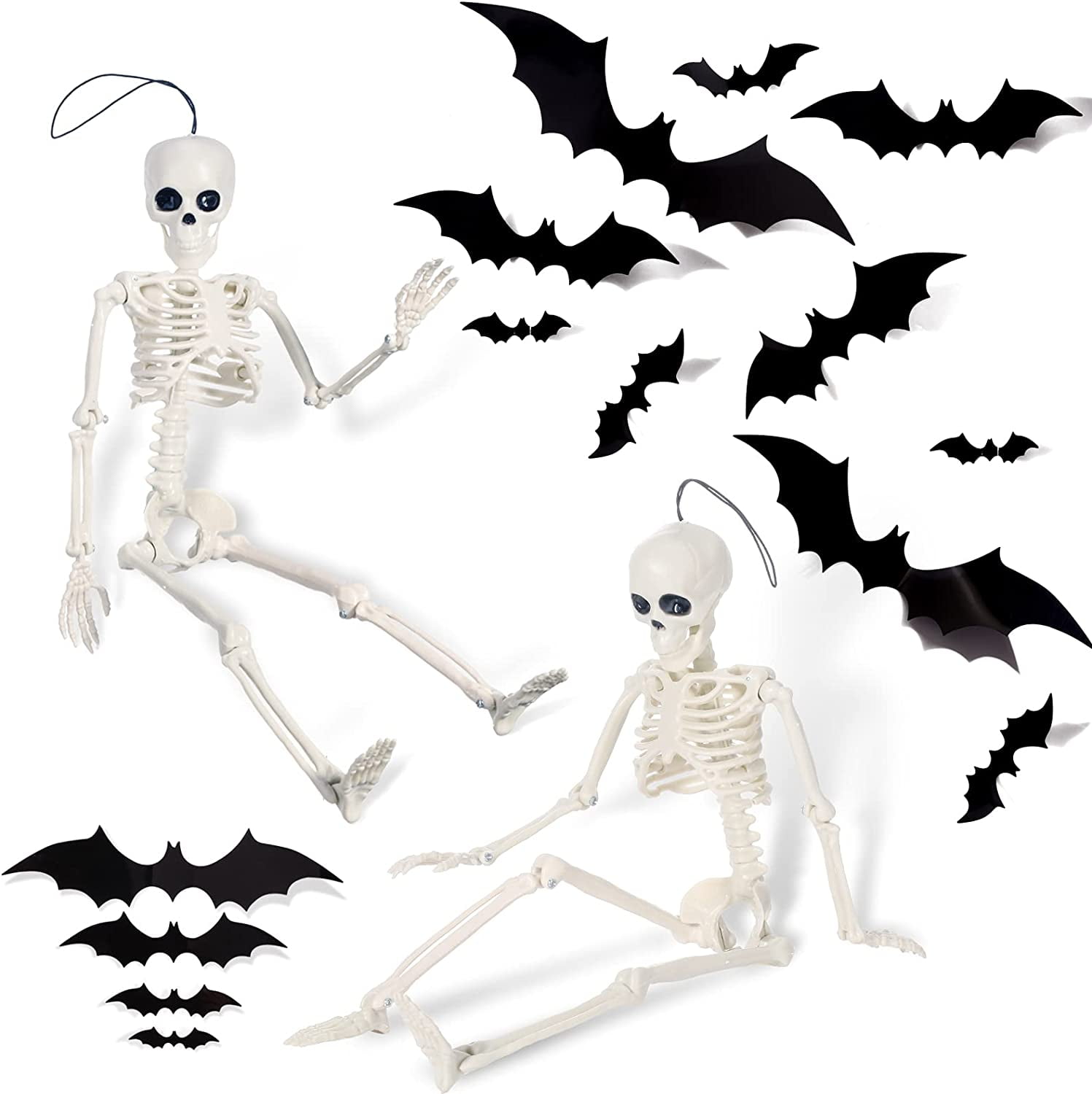 88PCS Bats and 2PCS 15.7” Halloween Skeleton Decoration,Human Plastic ...
