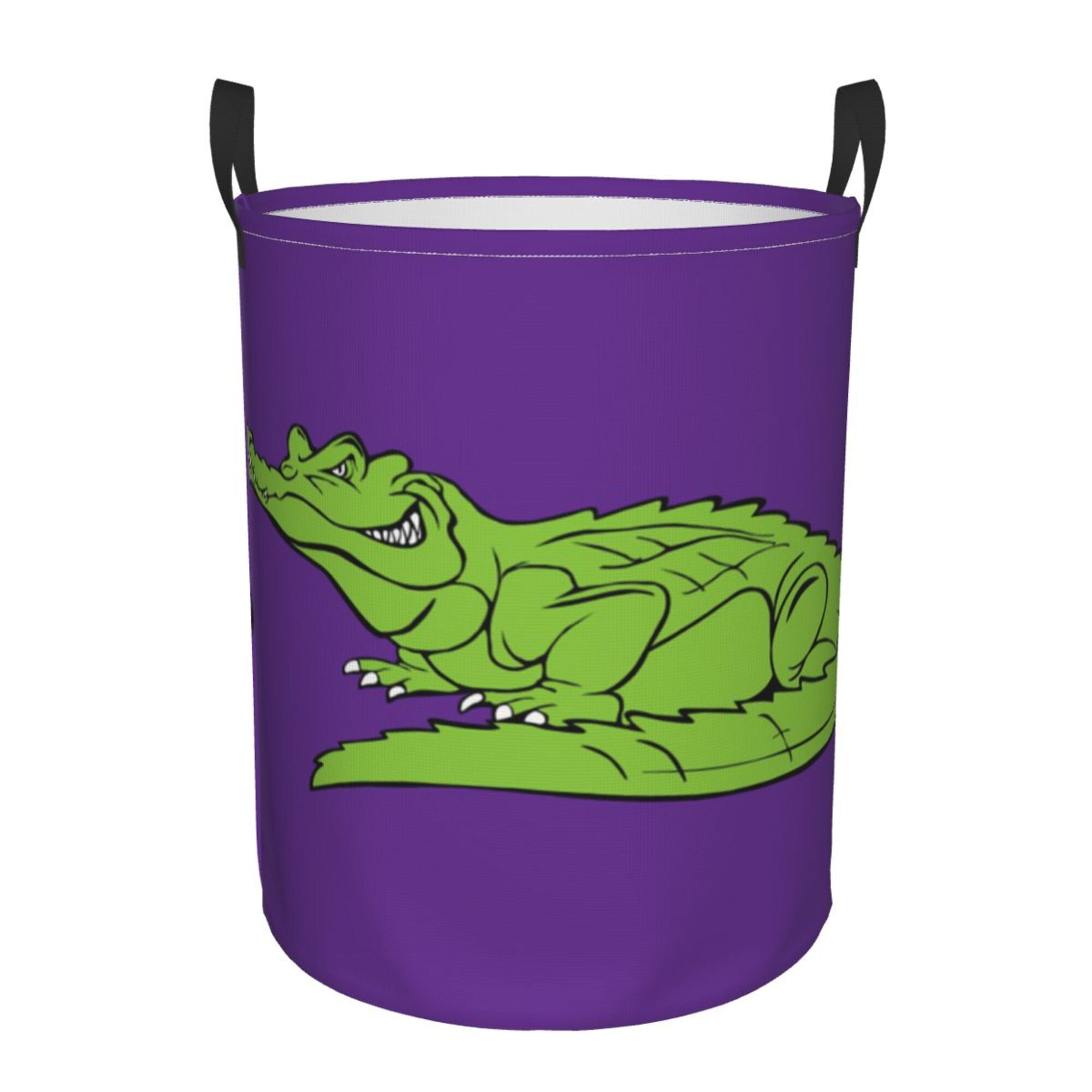Round Laundry Basket, Green Crocodile Foldable With Handle Waterproof ...