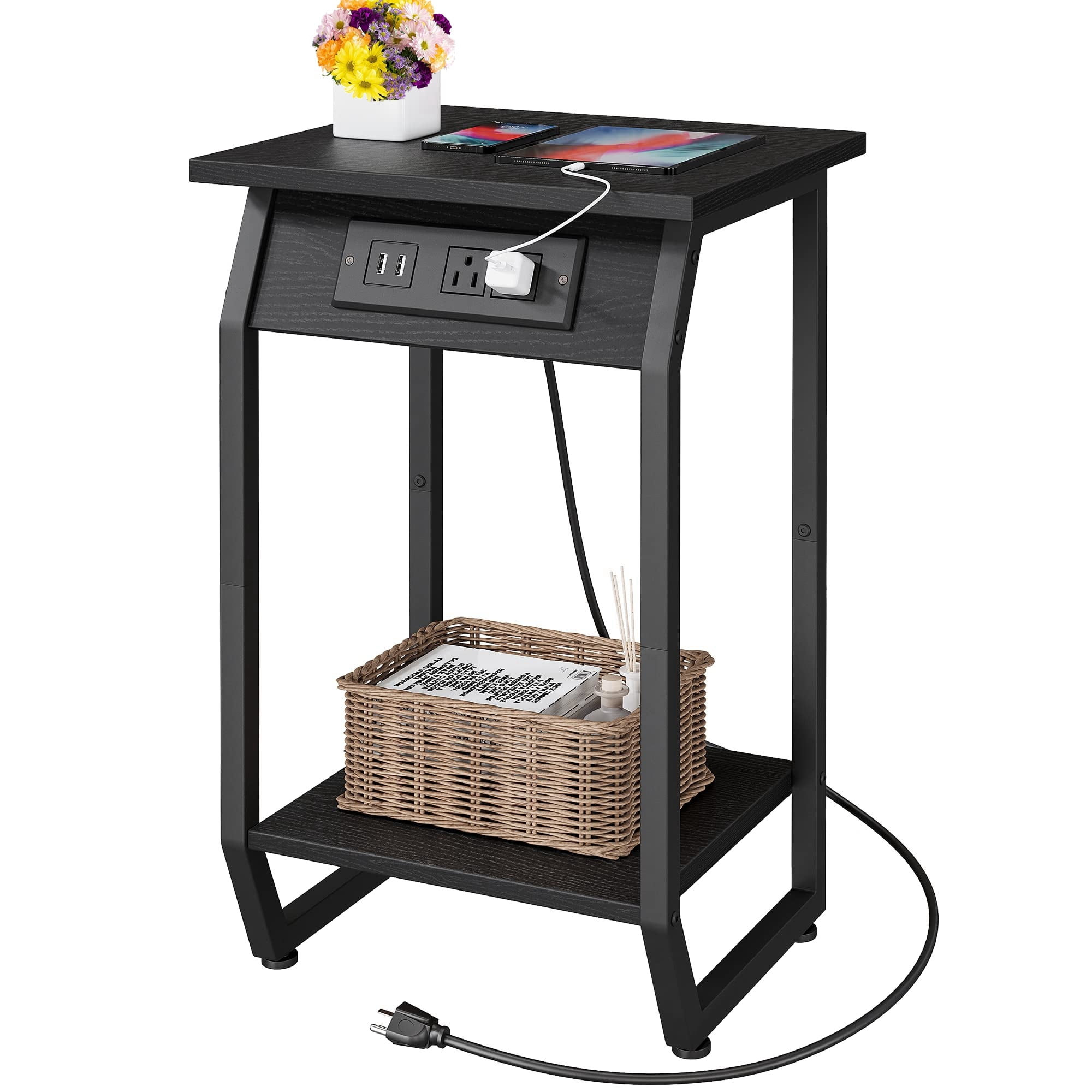 Soonbuy End Table with USB Charging Ports and Outlets,Black - Walmart.com