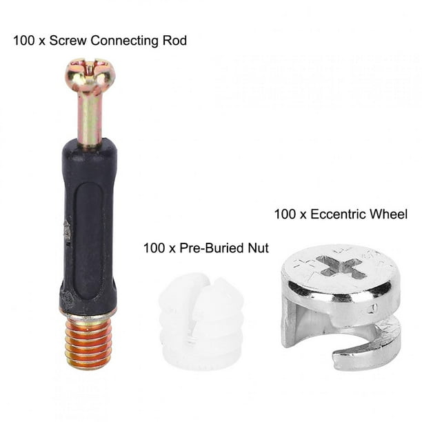 100 Sets 3-in-1 Eccentric Wheel Connecting Piece Furniture Screw Nut ...