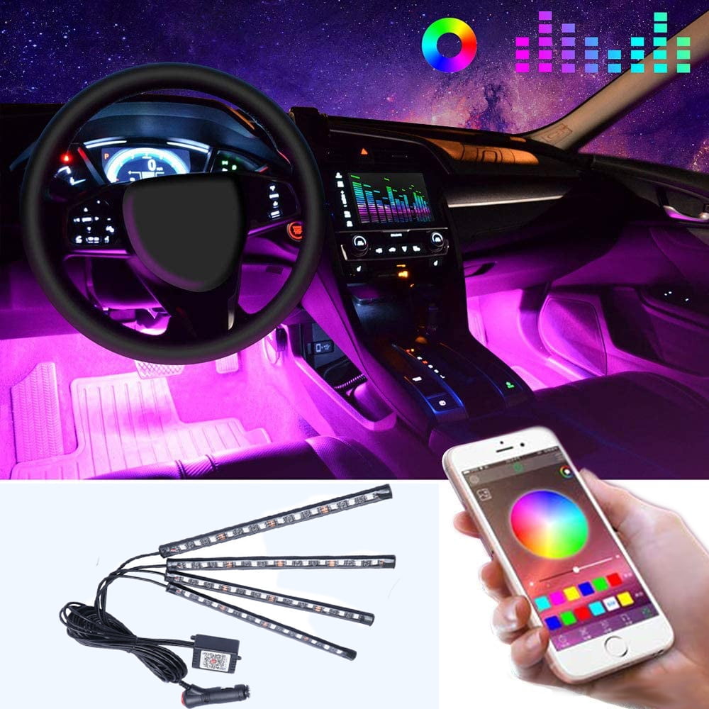 EIMELI 4PCS 48 LED Interior Lights DC 12V Multicolor Music Car Strip ...