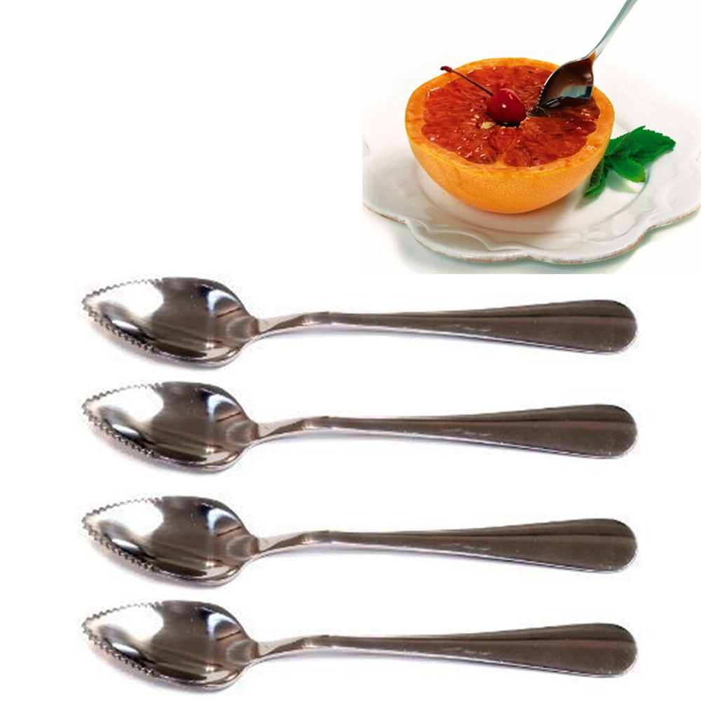 4 Pc Grapefruit Spoon Set Steel Serated Edge Flatware Dessert Cirtus ...