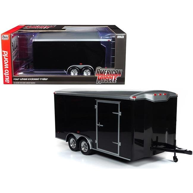 Autoworld AMM1217 Four Wheel Enclosed Trailer Black with Silver Top for ...