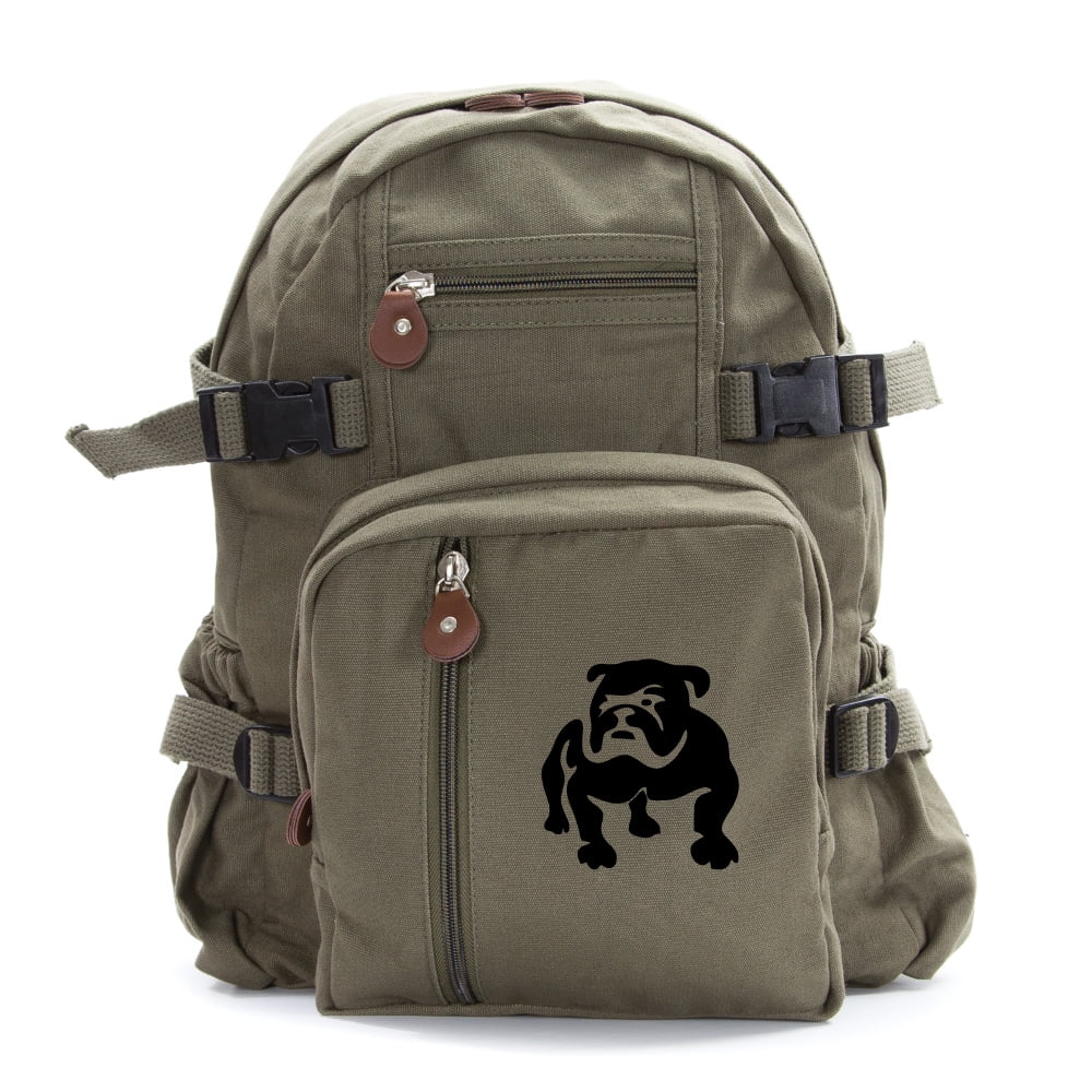 Bulldog Logo Army Heavyweight Canvas Backpack Bag in Olive & Black ...