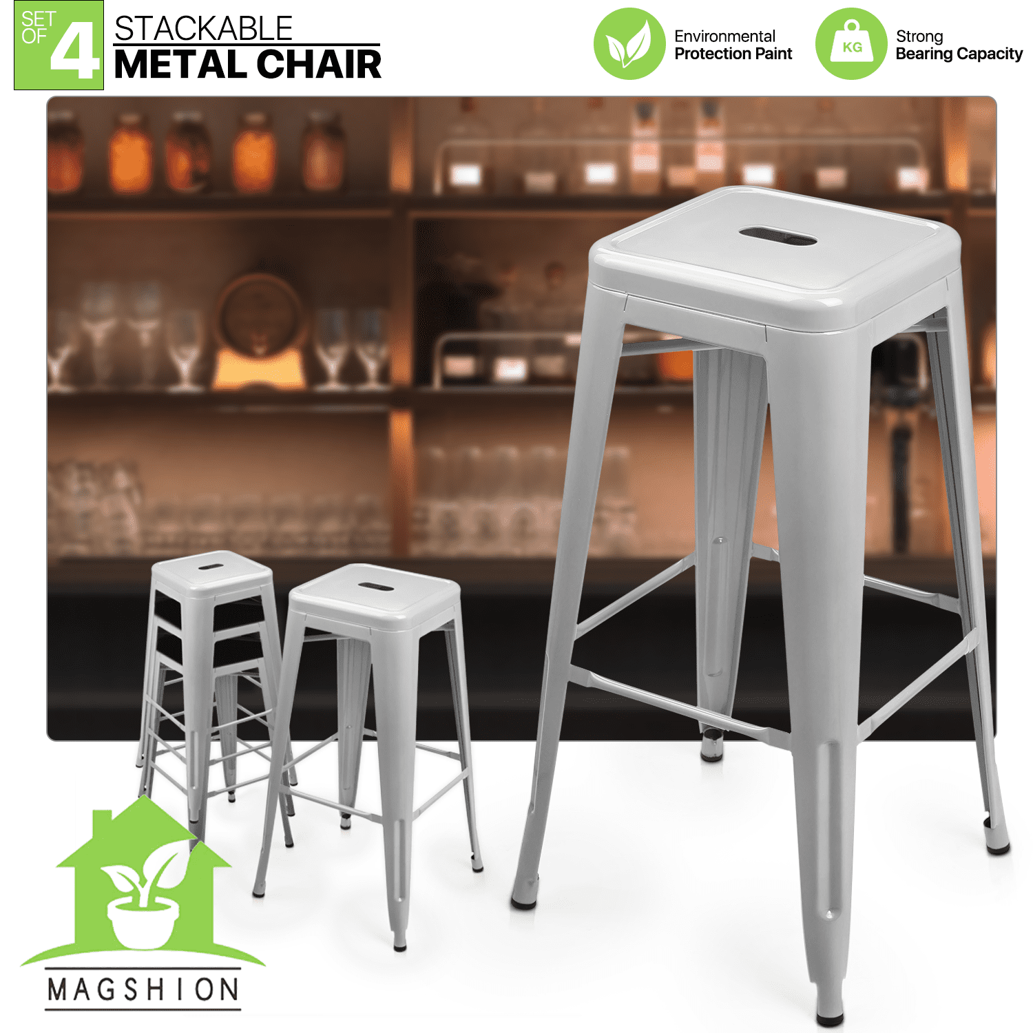 Magshion Metal Bar stools Set of 4, 30 inch High Backless Patio Indoor ...