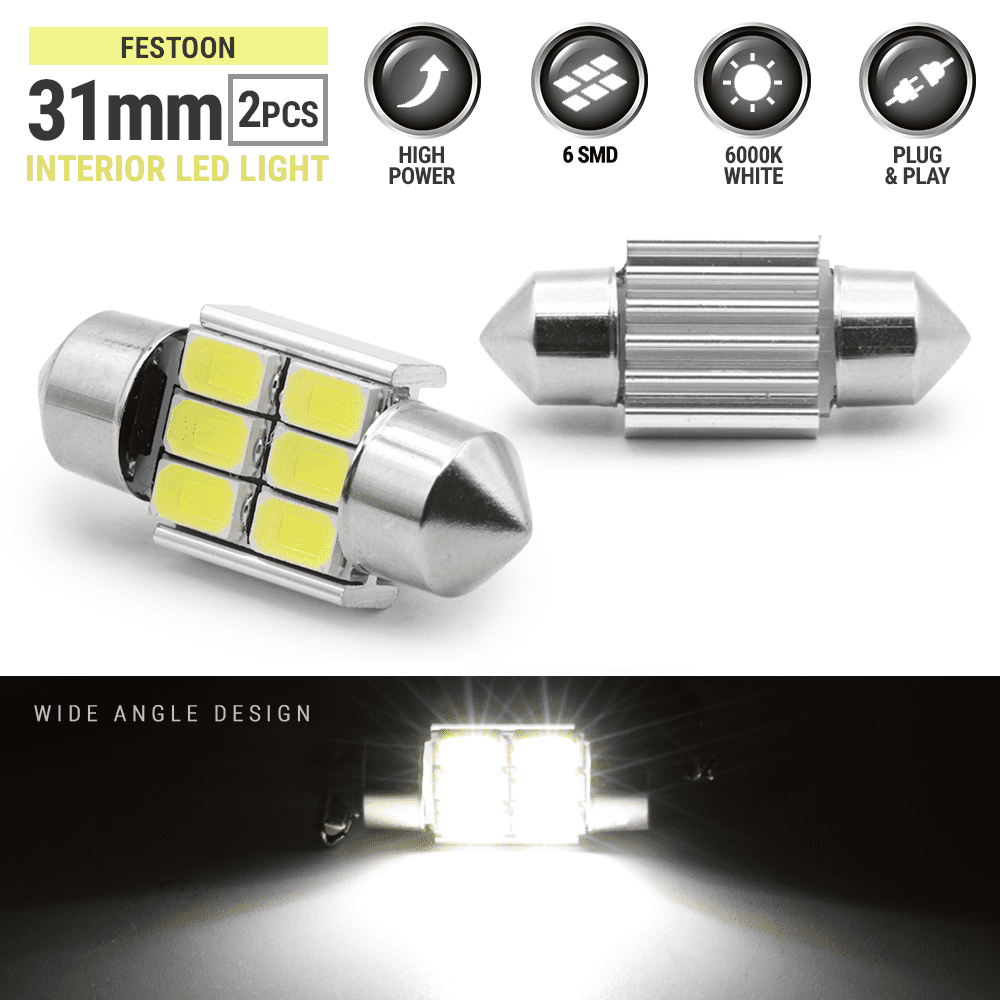 2X High Power 5630 Chip LED White Map/Dome Interior Lights Bulbs 31MM ...