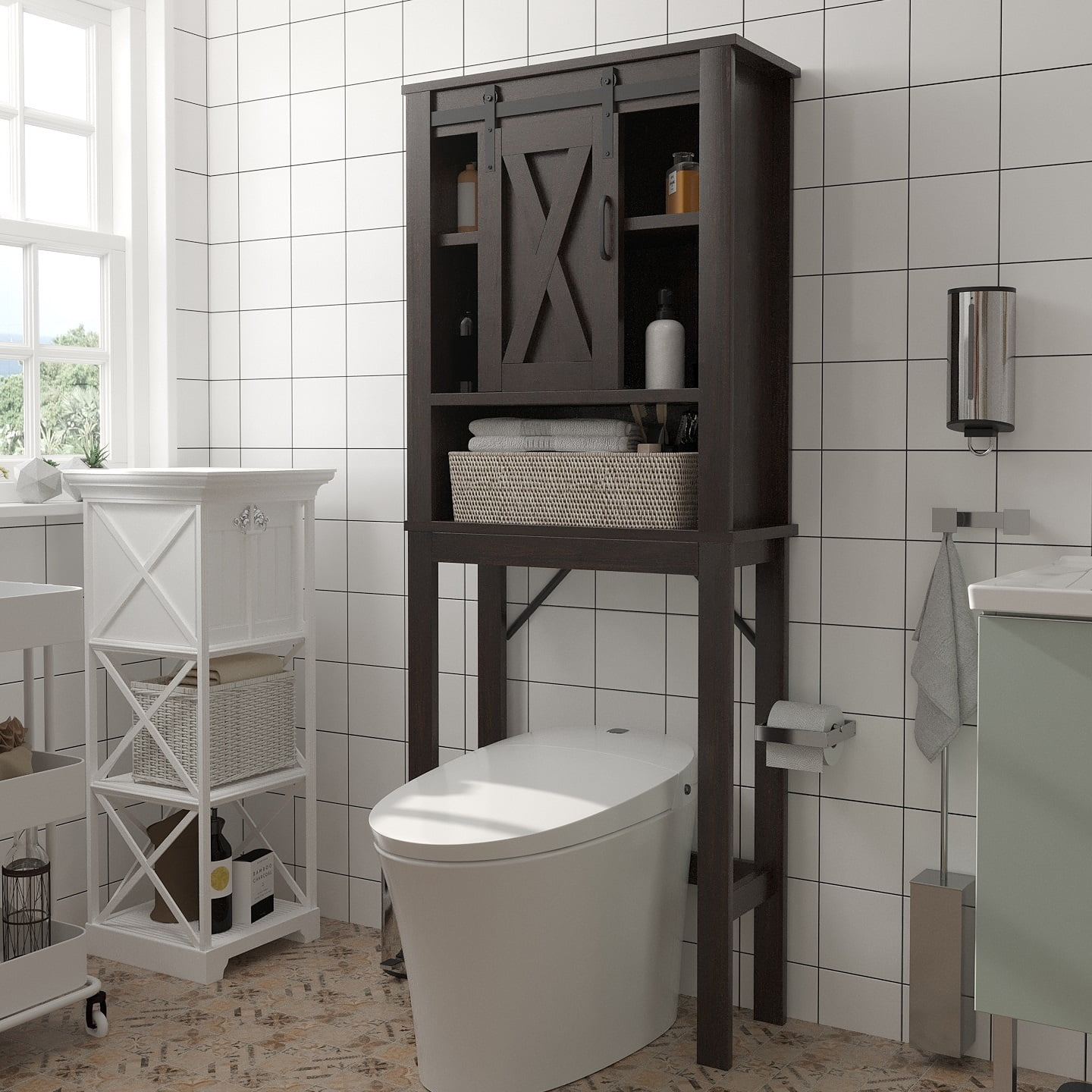 PWFE Farmhouse Over Toilet Bathroom Organizer, Freestanding Over The ...