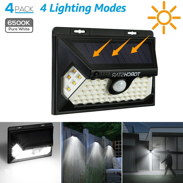 TORCHSTAR 4Pack 58 LED Outdoor Solar Motion Lights, Wireless Security Wall Lamp IP65 Waterproof ...