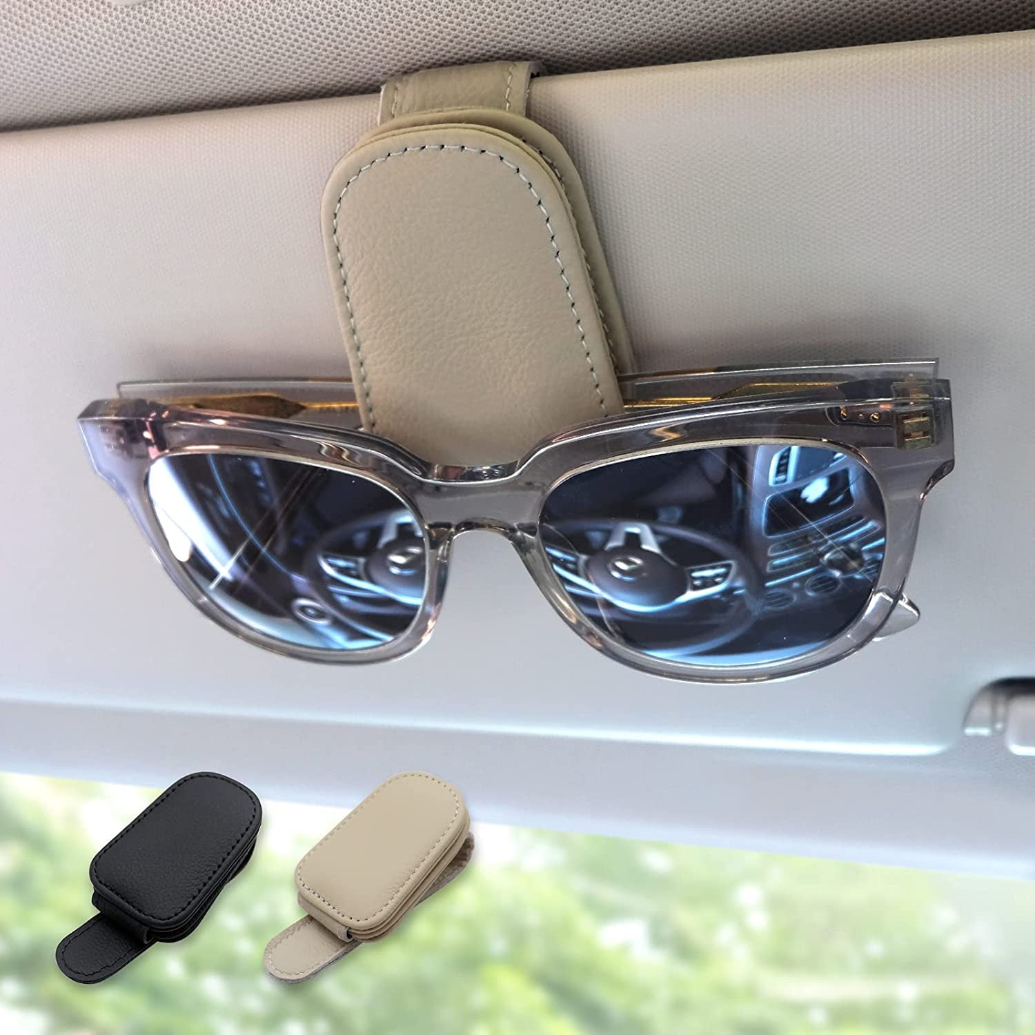 Magnetic Sunglass Holder, Leather Eyeglass Clip for Car Visor, Car ...